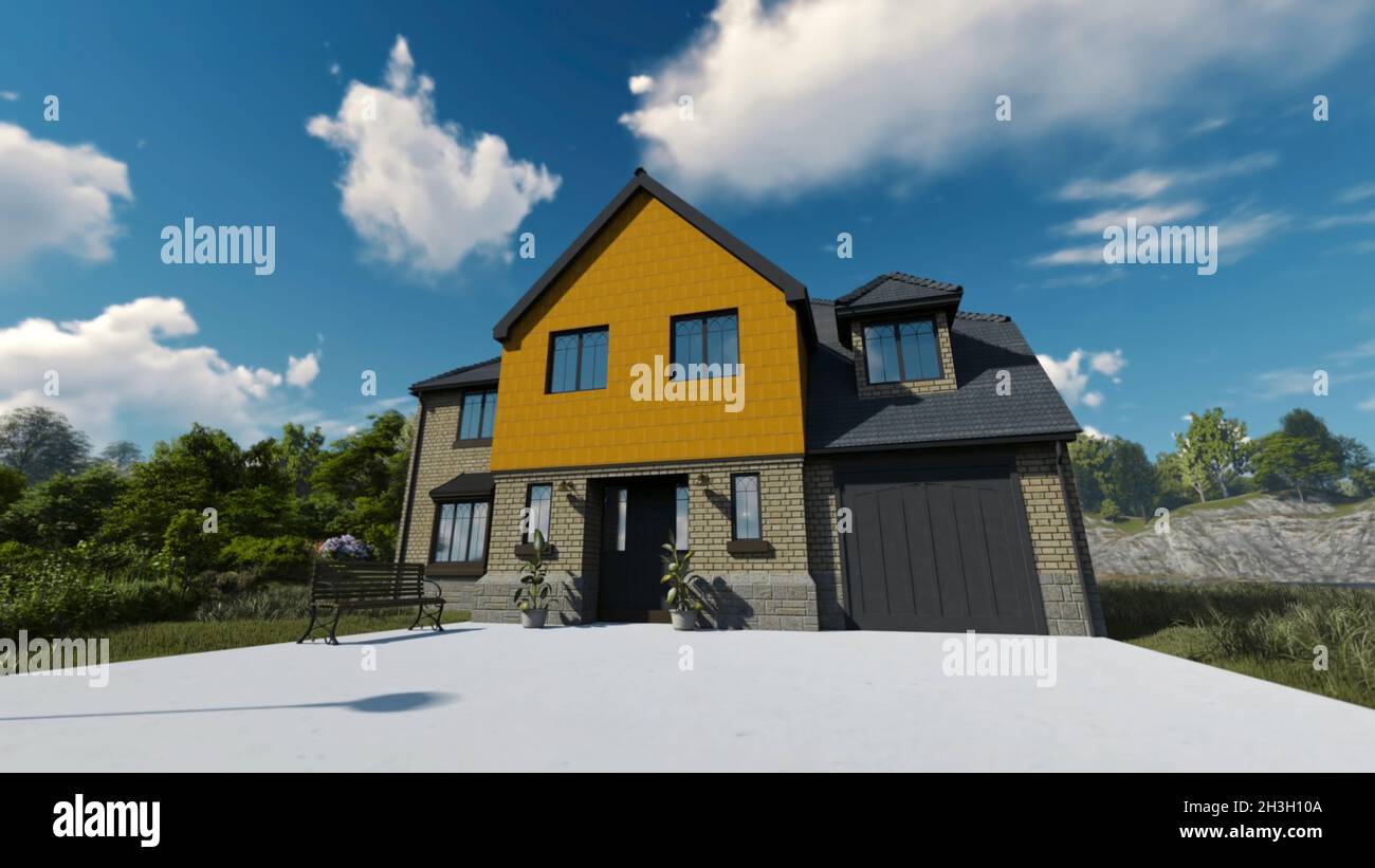 Abstract animation 3d house project and surrounding area. Stock footage ...