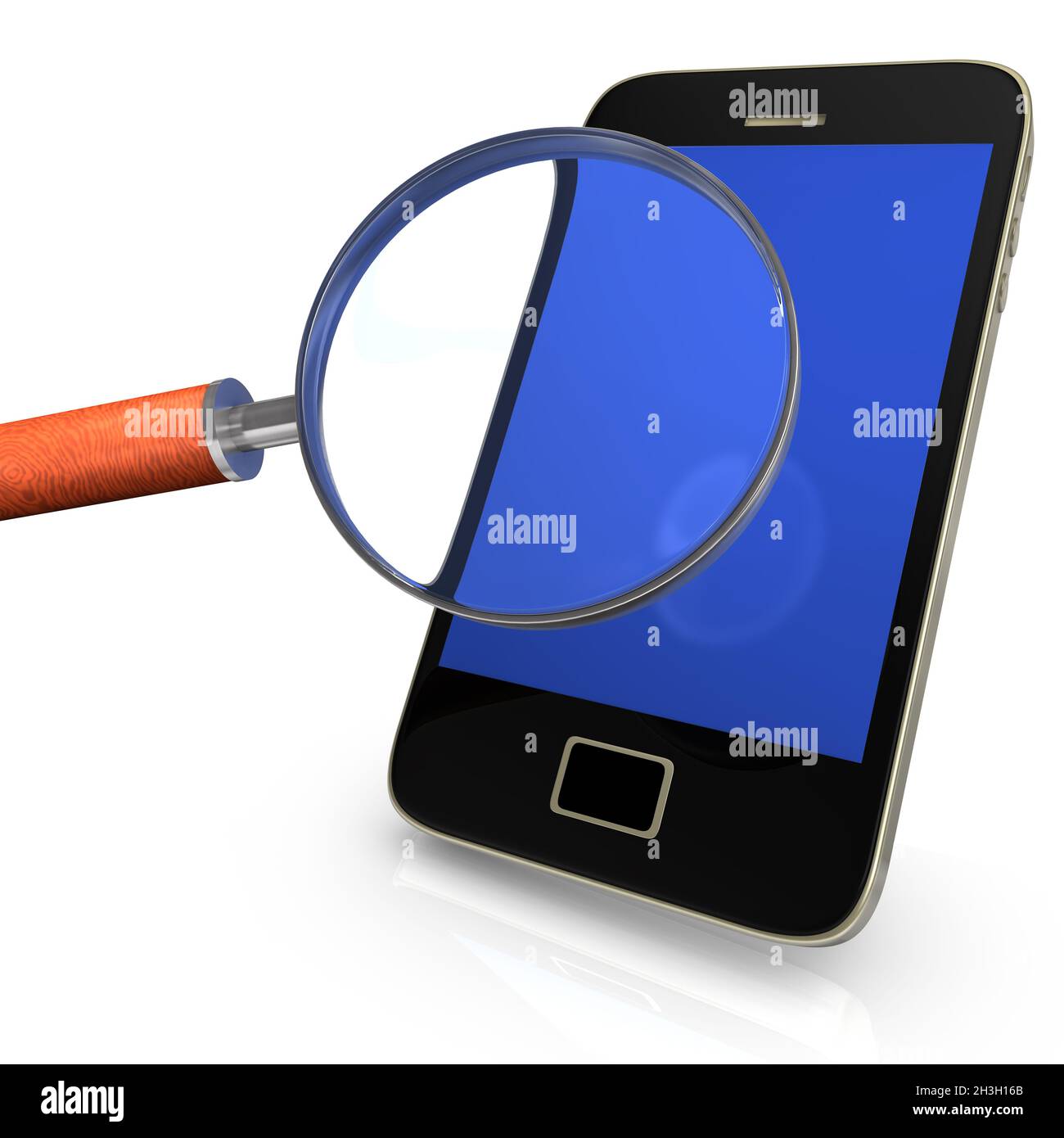 Smartphone With Loupe Stock Photo - Alamy