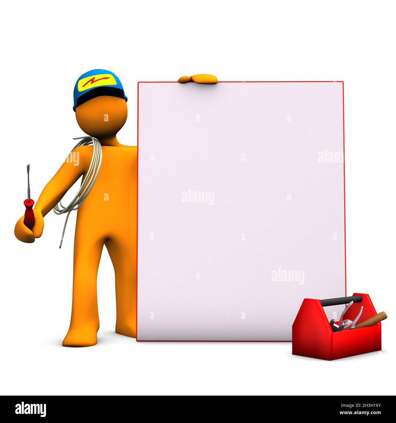 Electrician With Signboard Stock Photo - Alamy