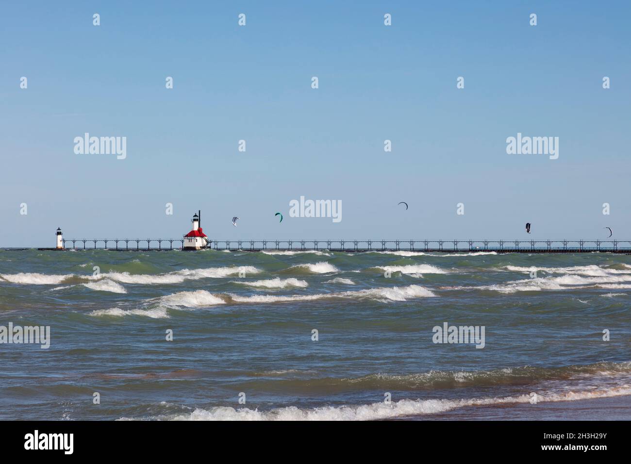 Waves, Lake Michigan, near St Joseph lighthouse, Michigan, USA, by ...