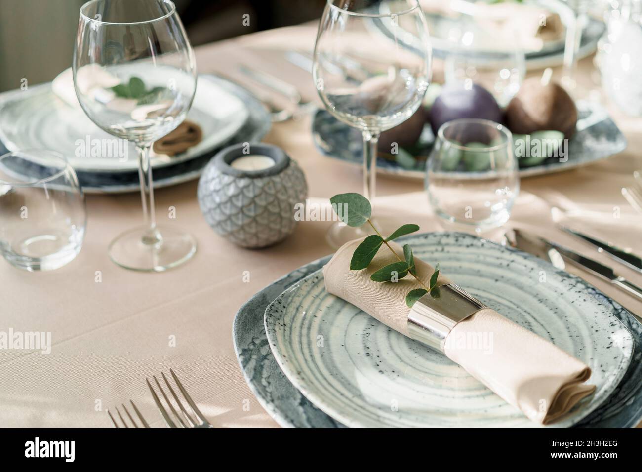 Luxury table setting for dining in pastel colors close up Stock Photo ...