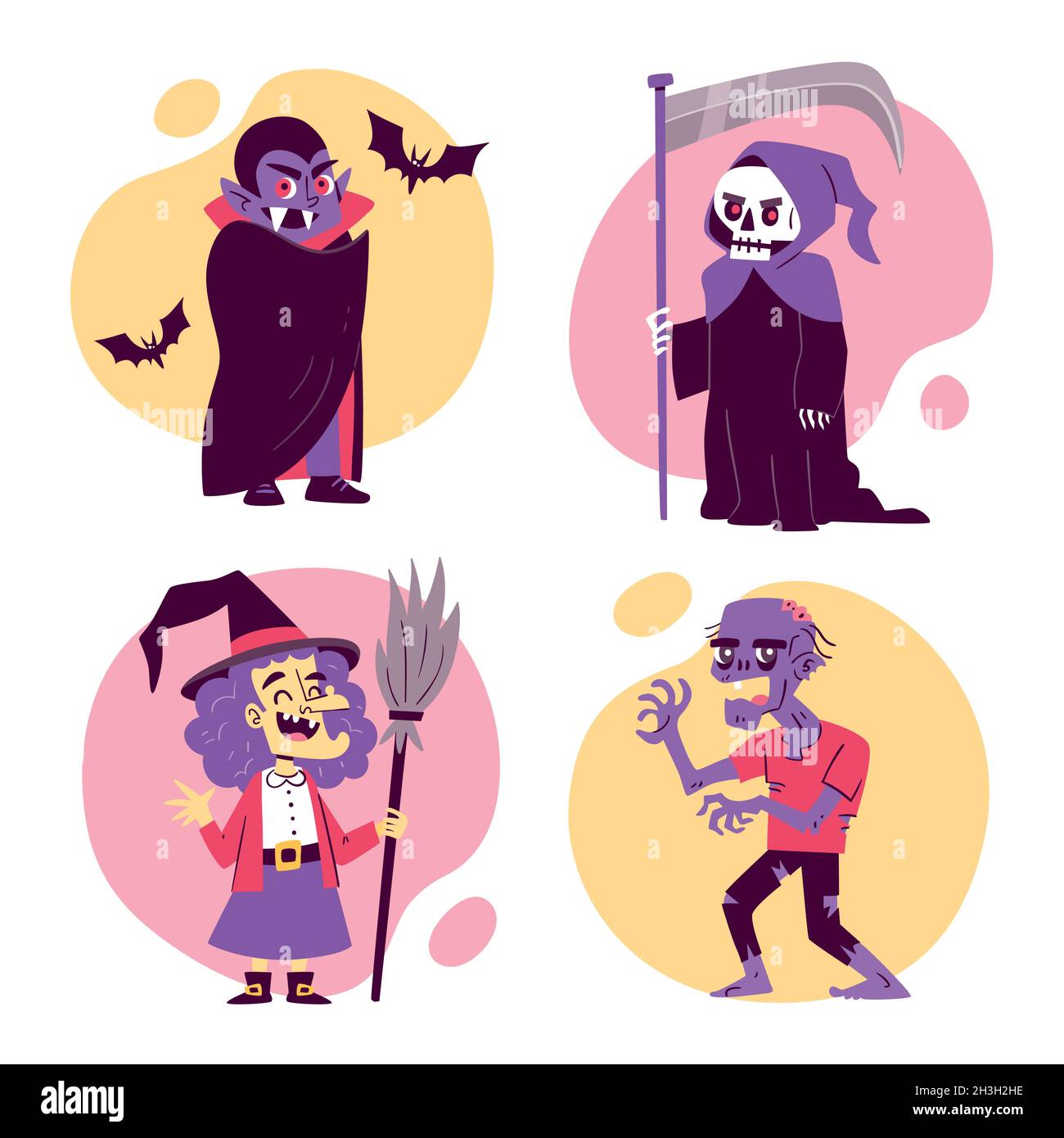 hand drawn halloween characters collection Stock Vector Image & Art - Alamy