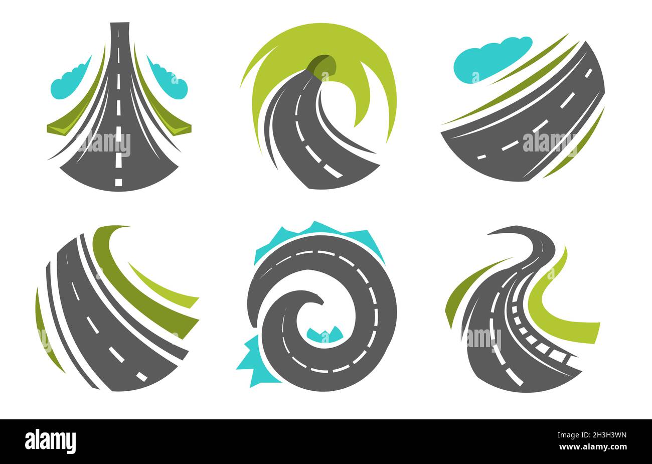 Highway and roads roadway or route isolated icons corporate identity ...