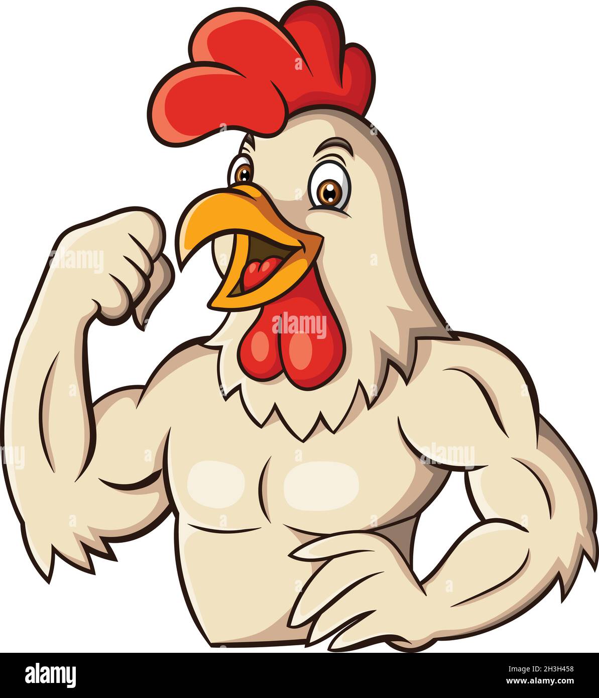 Cartoon muscle rooster mascot on white background Stock Vector Image ...