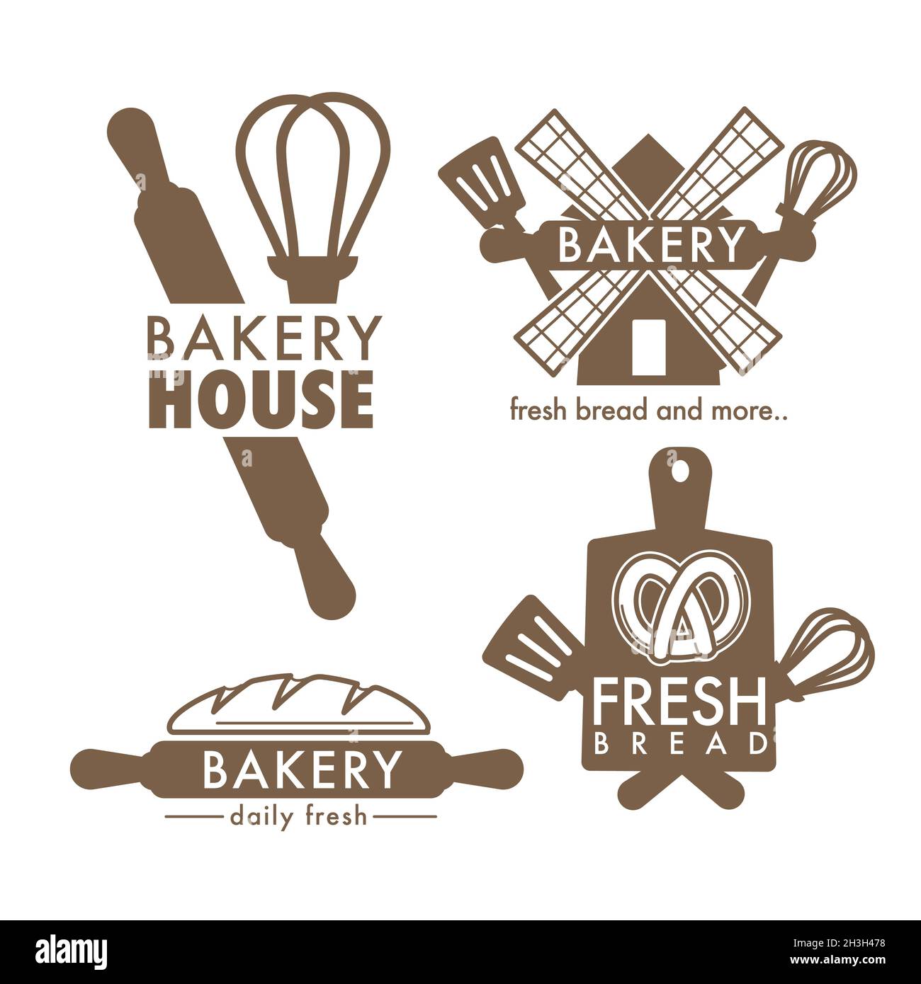 Bakery shop isolated icons kitchen tools and bread Stock Vector Image ...