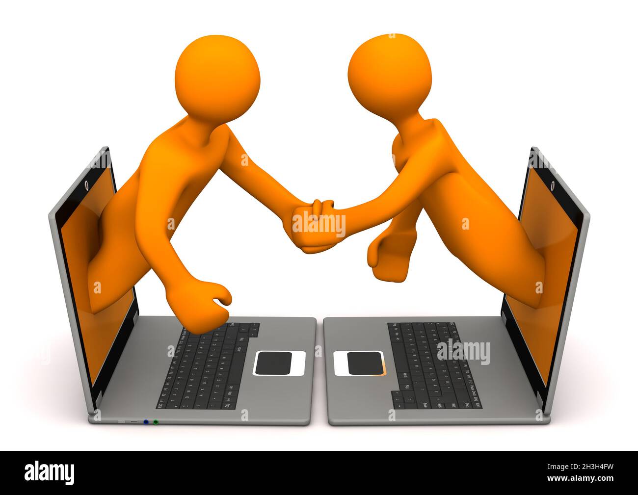 Manikins Laptops Handshake Stock Photo - Alamy
