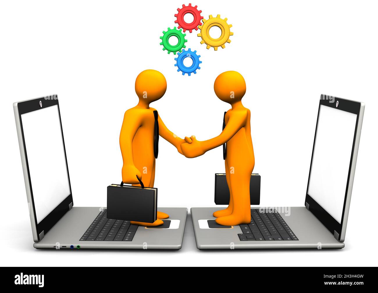 Handshake Laptop Gears Stock Photo - Alamy