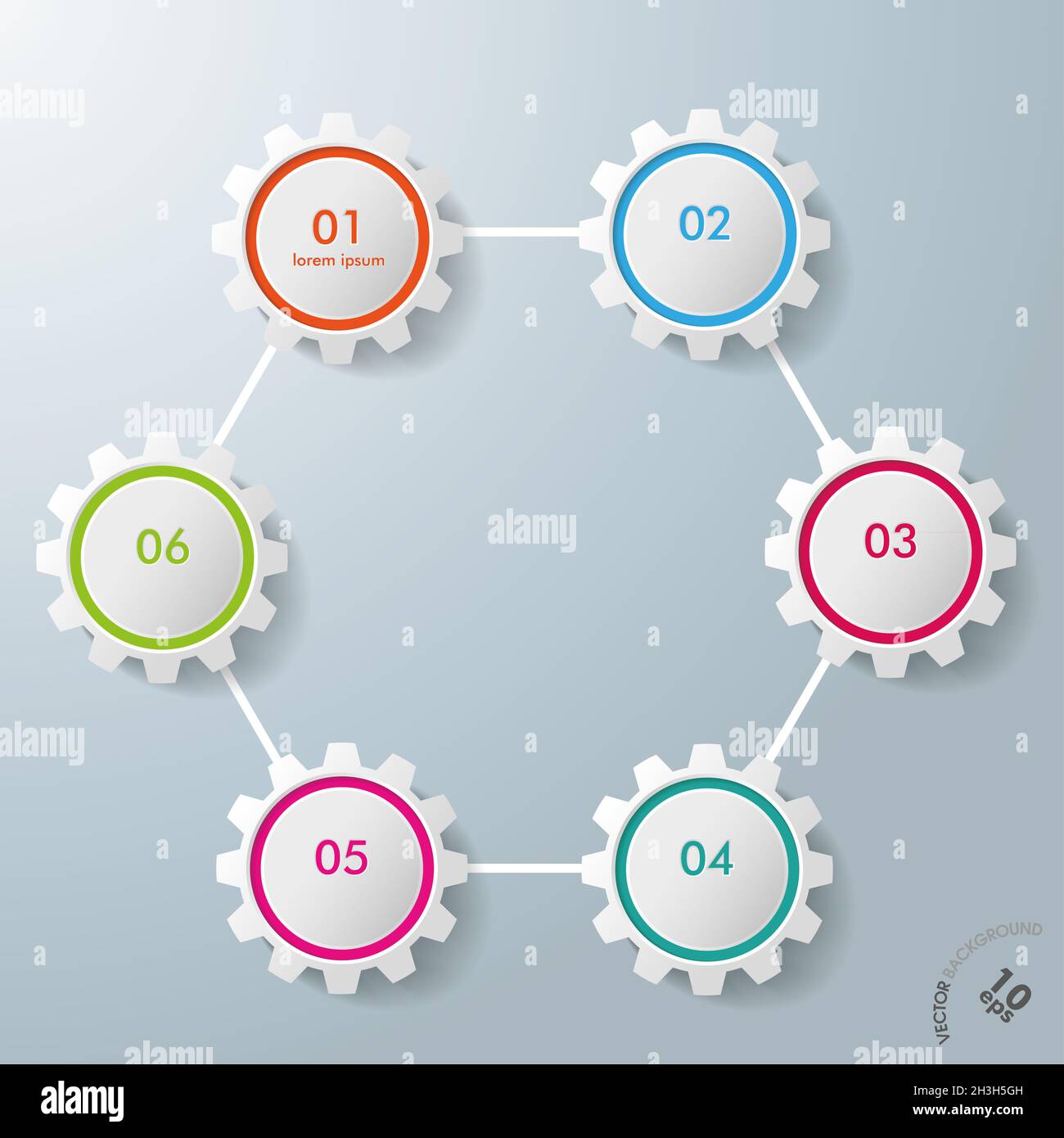 Six Gears Hexagon Infographic Design Stock Photo - Alamy