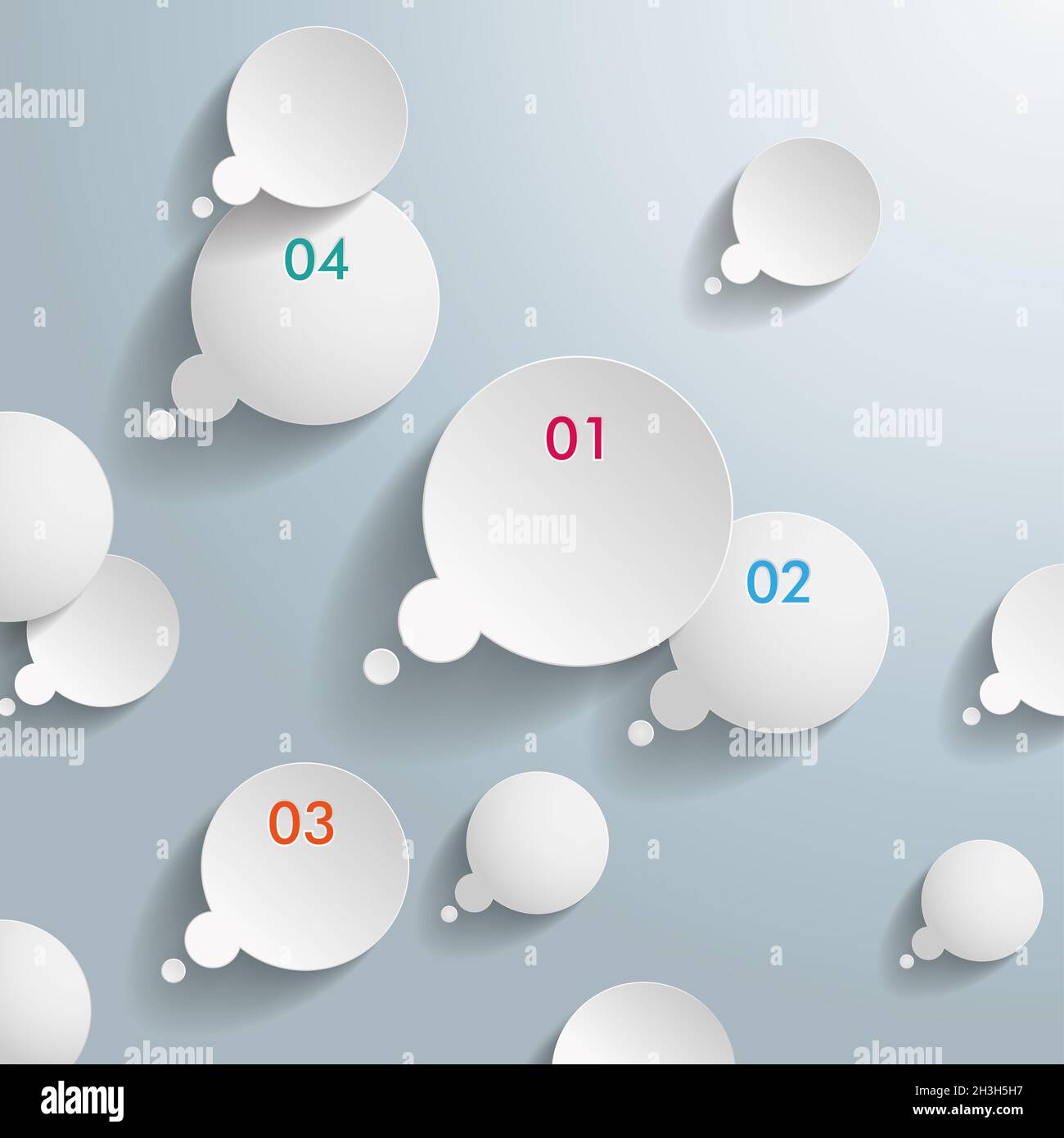 White Thought Bubbles With Numbers Stock Photo - Alamy