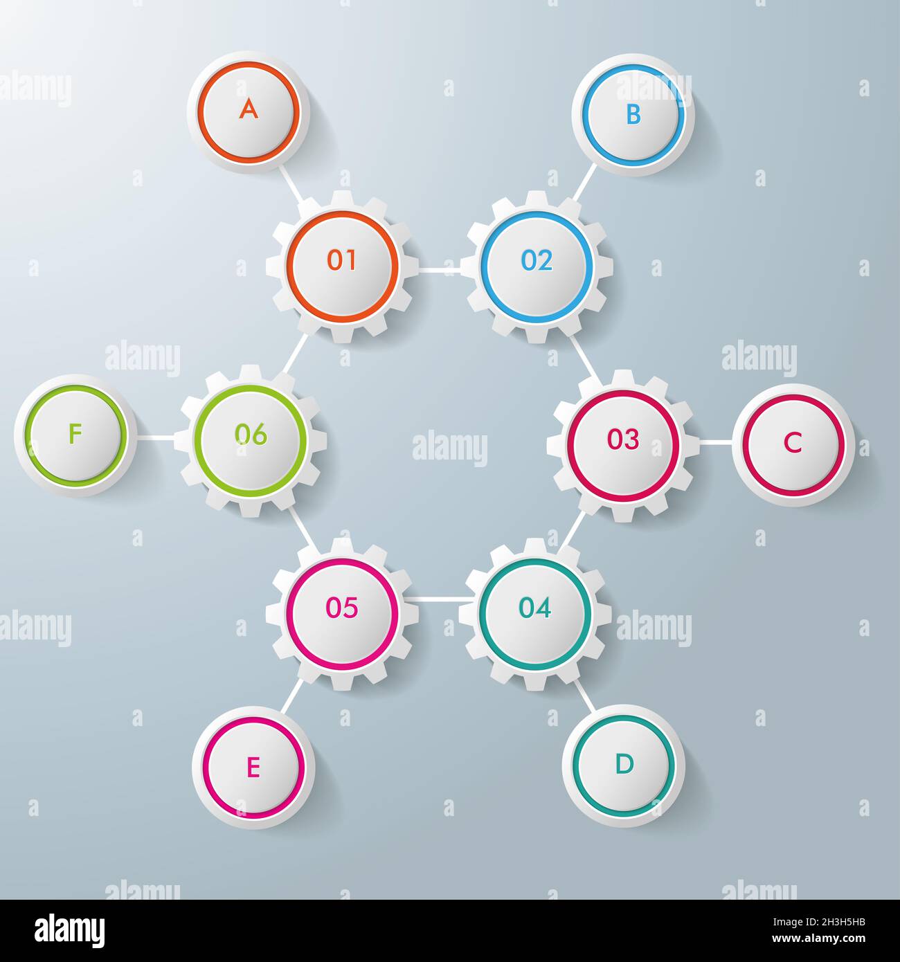 Six Gears Hexagon Six Circles Infographic Design Stock Photo - Alamy Six Gears Hexagon Six Circles Infographic Design Stock Photo - Alamy
