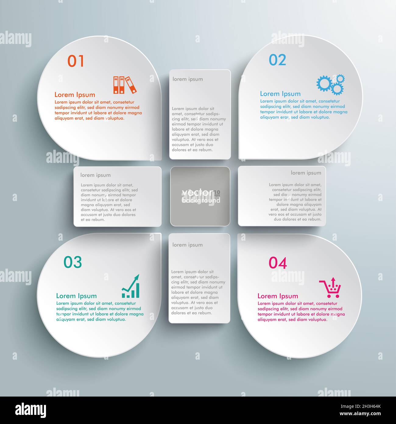 Infographic White Drops Cross Rectangles 4 Options Stock Photo - Alamy