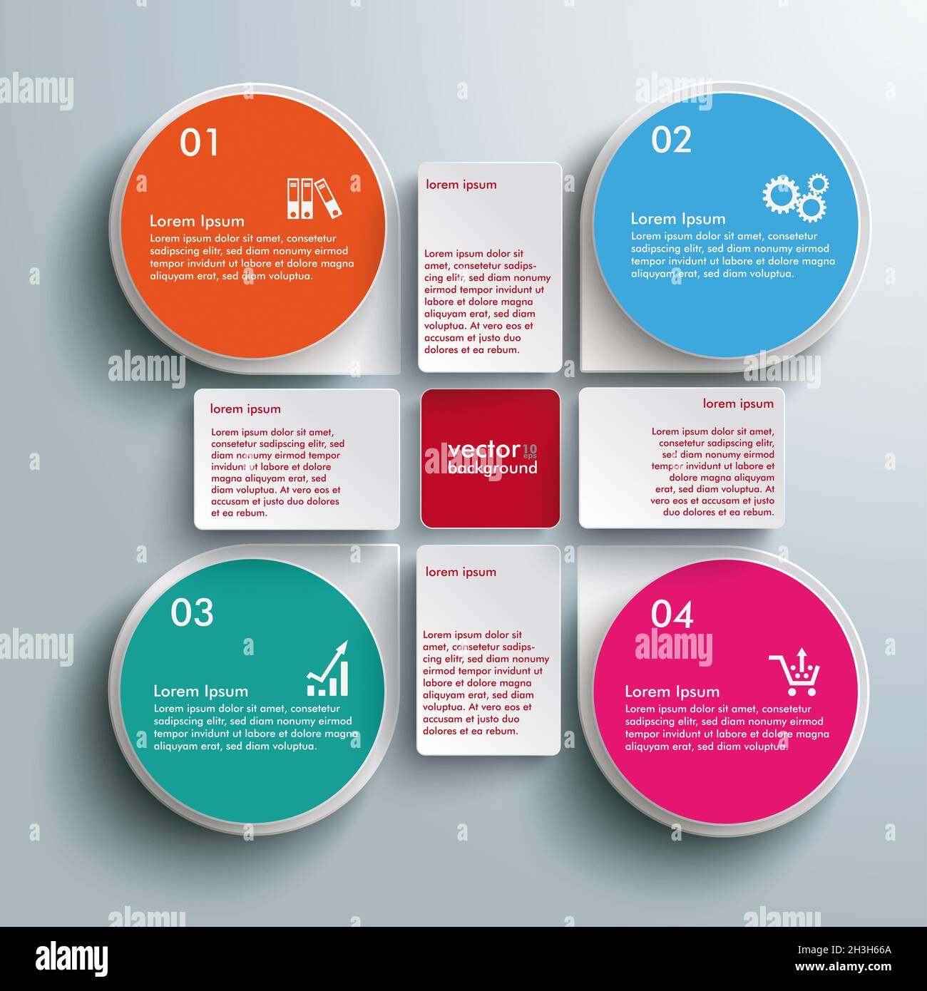 Infographic Colored Drops Cross Rectangles 4 Options Stock Photo - Alamy