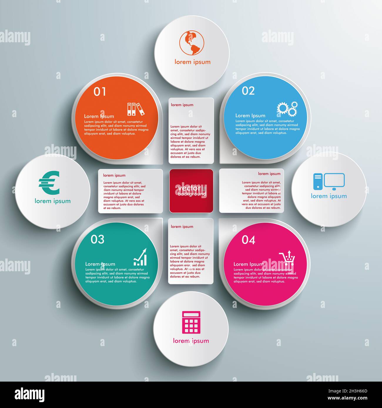 Infographic Colored Drops Cross Rectangles 4 Circles Stock Photo - Alamy