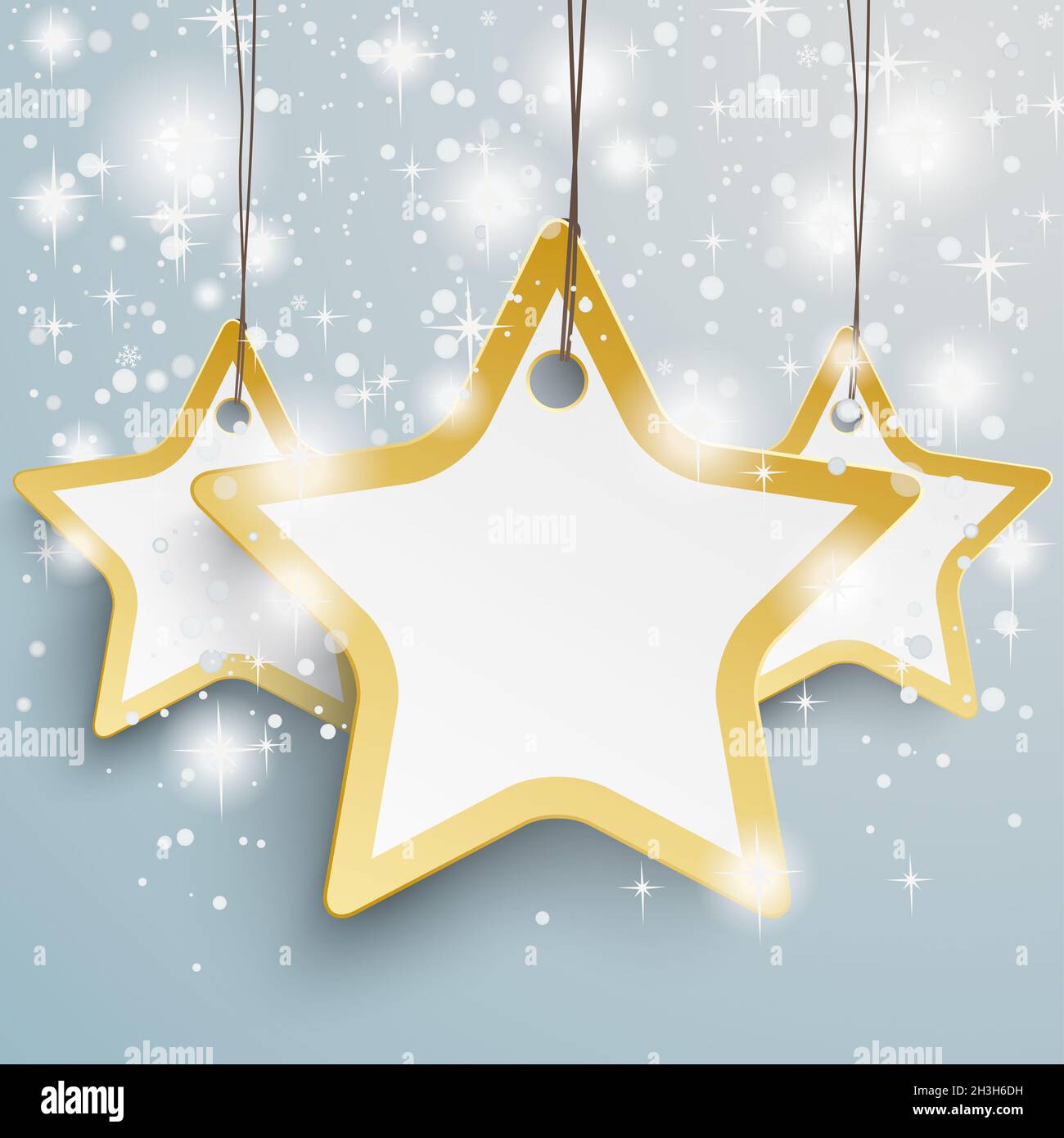 Snow Stars Three Golden Star Background Stock Photo - Alamy