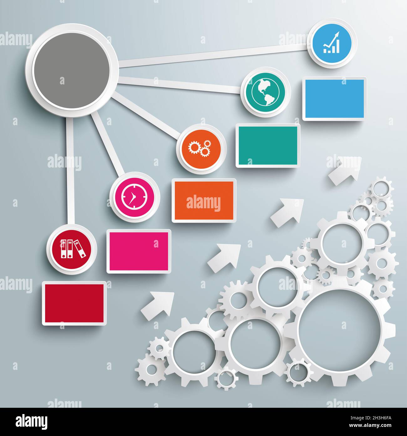 Stairs With Colored Circles And Gears PiAd Stock Photo - Alamy