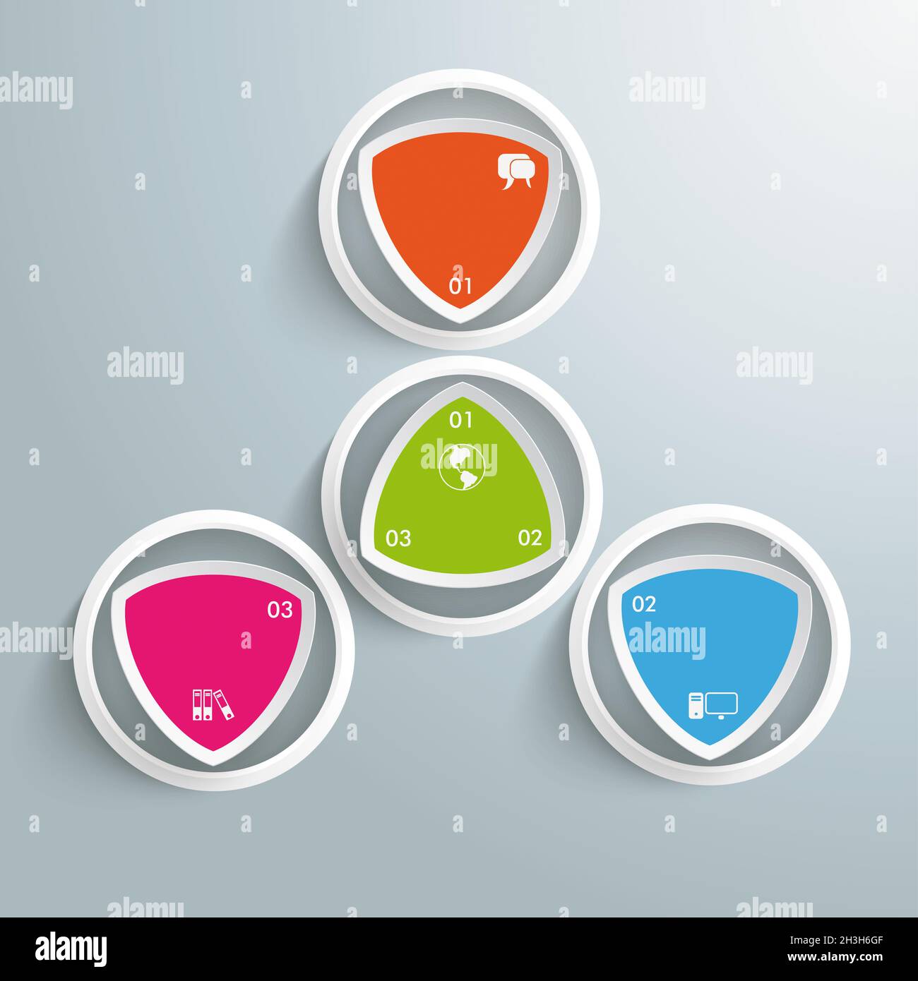 4 Round Colored Triangles With Rings Stock Photo - Alamy