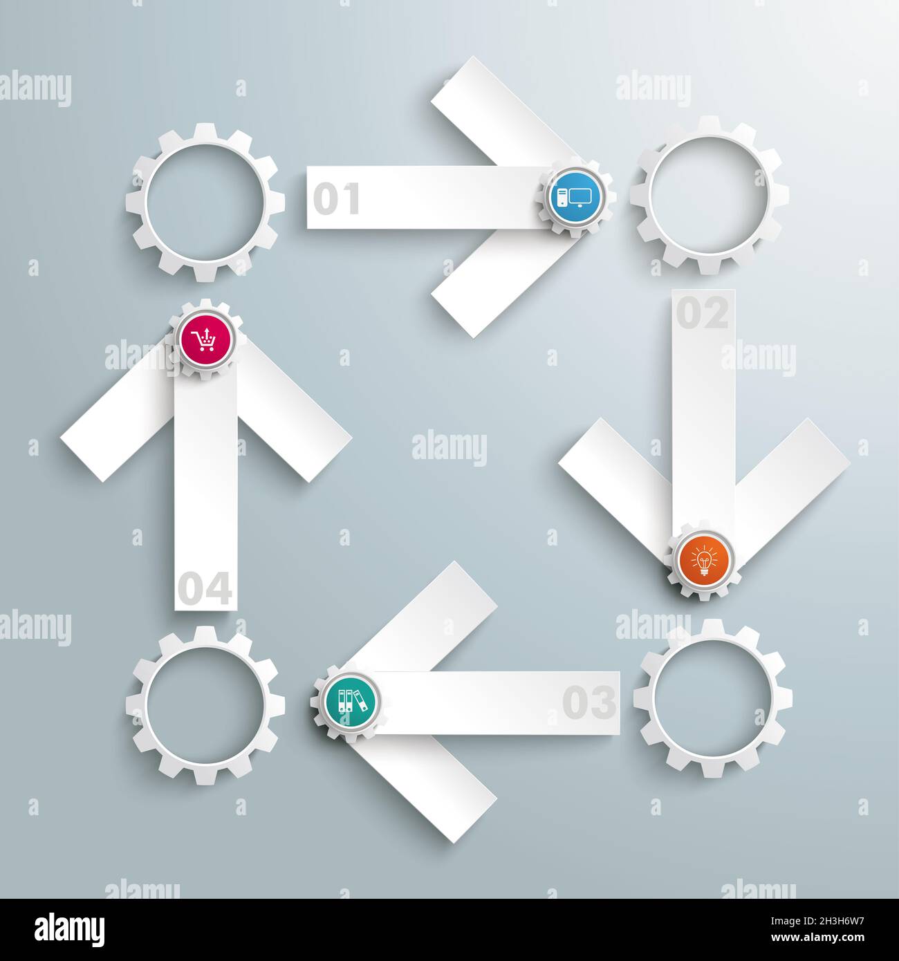 4 White Arrows Rectangle Cycle Gears PiAd Stock Photo - Alamy