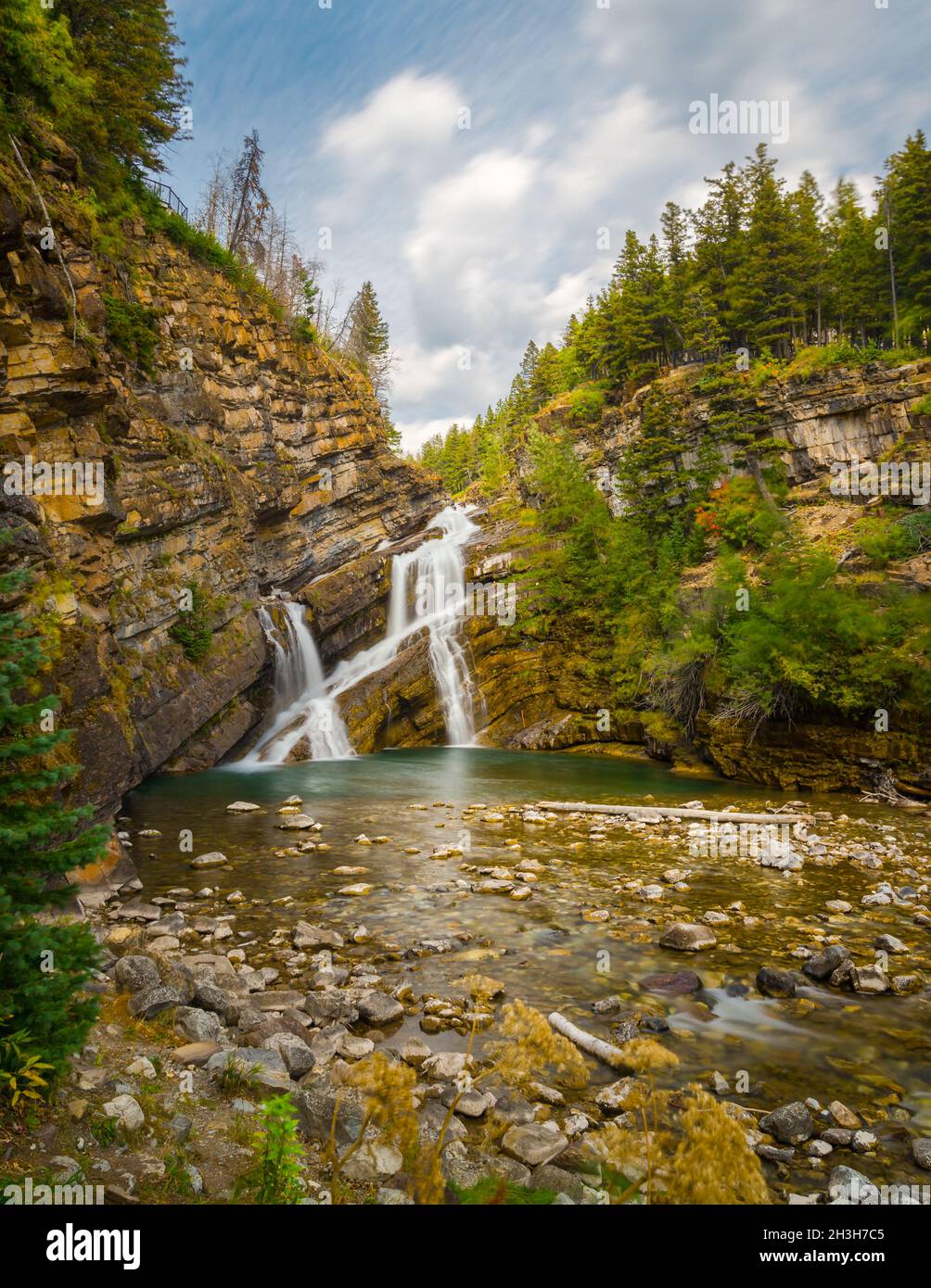 Cameron Falls in Waterton with Vibrant Colours Portrait Style Stock ...