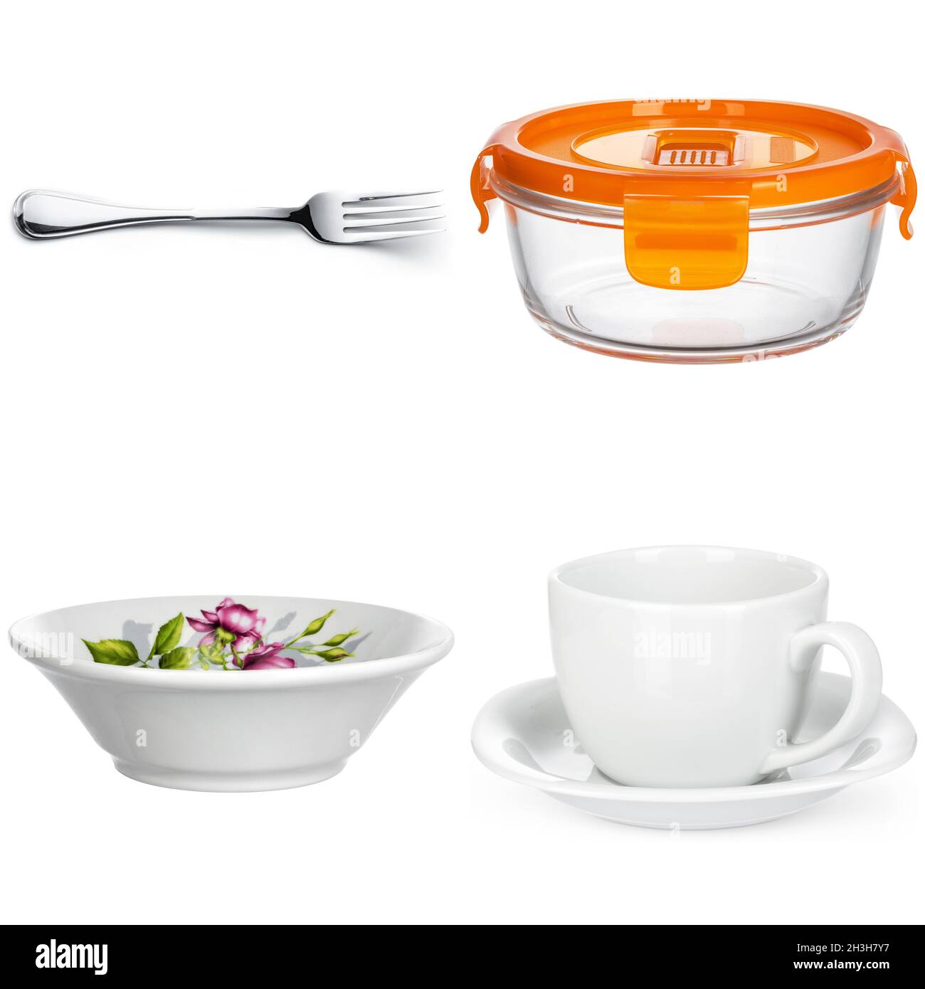 Collage of kitchen utensils isolated on white Stock Photo - Alamy