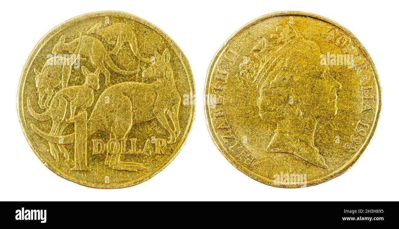 Old Australian one dollar coin front and rear view isolated on white ...