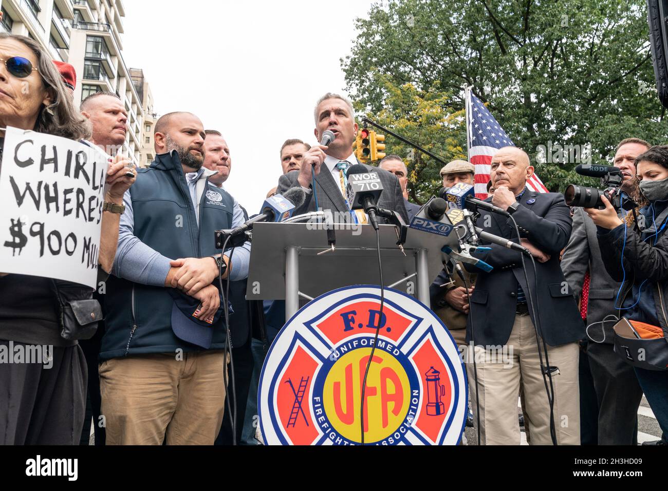New York, NY - October 28, 2021: President of Uniformed Firefighters ...