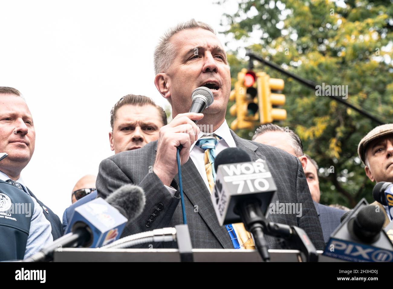 New York, NY - October 28, 2021: President of Uniformed Firefighters ...