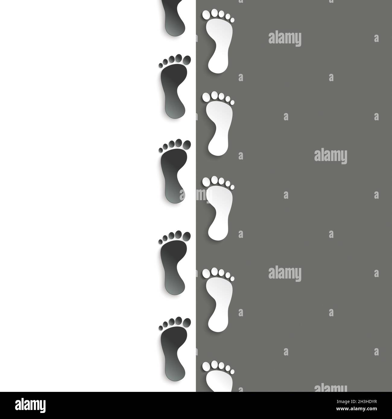 White Feetprint Track Black White Background Stock Photo - Alamy