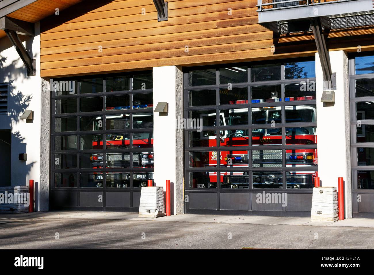 Vail Fire Station building exterior view with closed garage doors ...