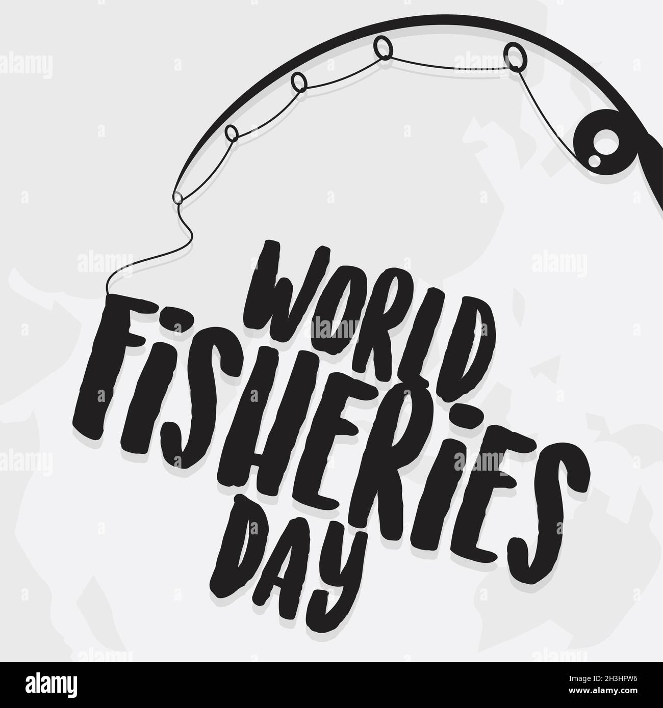 Letter World Fisheries Day with fishing rod and world map background ...