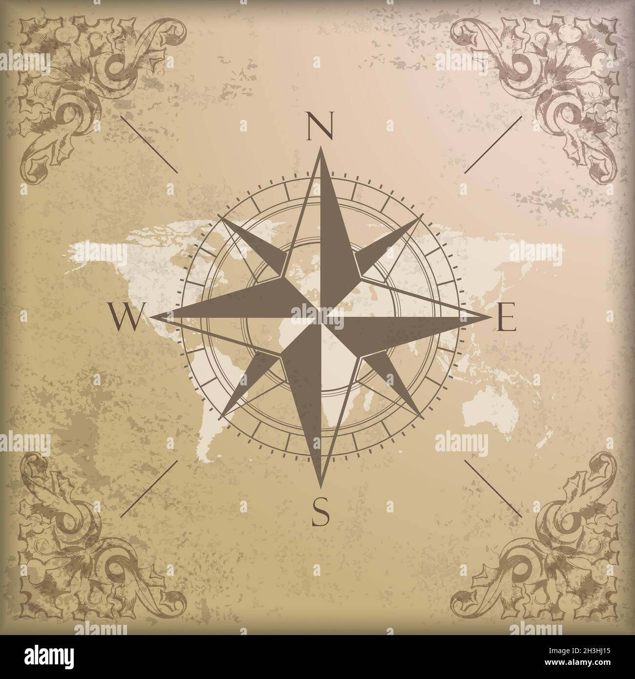 Vintage Background Edge Ornaments Compass World Map Stock Photo - Alamy