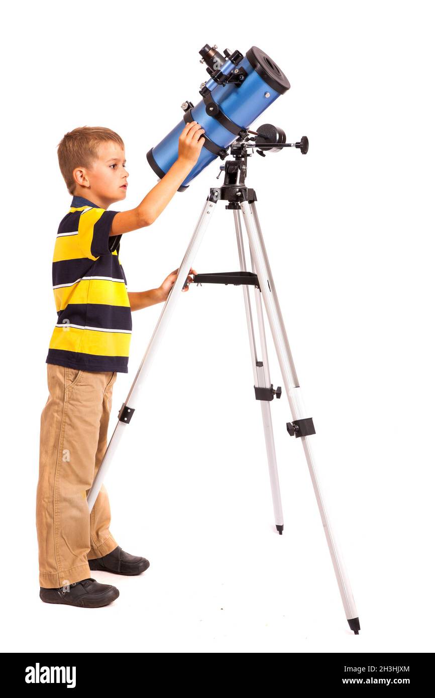 Child Looking Into Telescope on white Stock Photo - Alamy