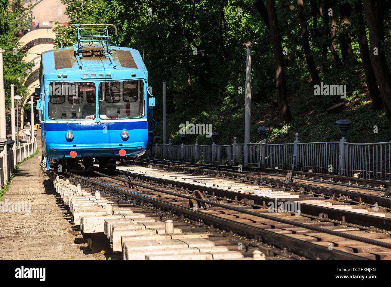 Funicular trains moving on the hill Stock Photo - Alamy