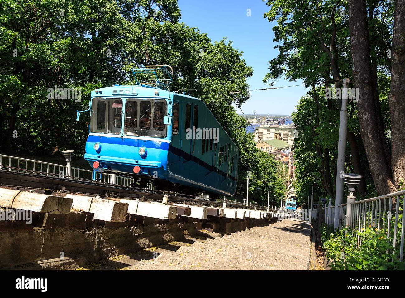Funicular trains moving on the hill Stock Photo - Alamy