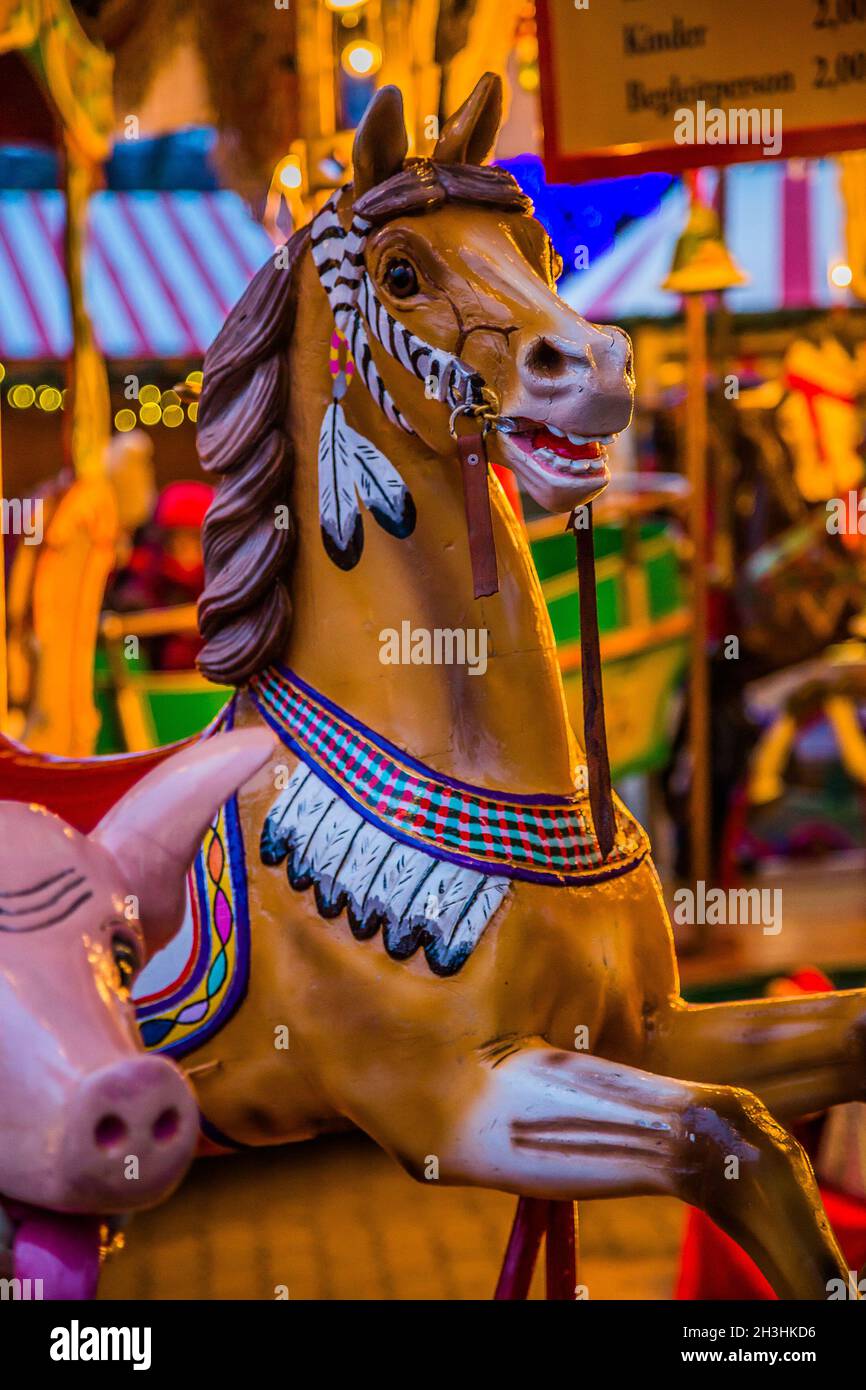 Carousel. Horses on a carnival Merry Go Round Stock Photo - Alamy