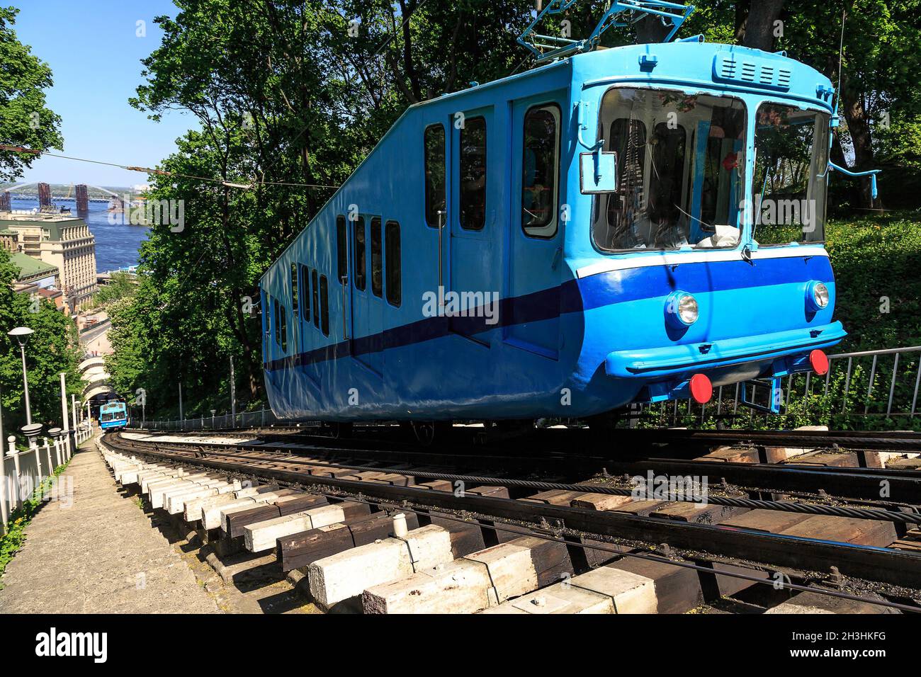 Funicular trains moving on the hill Stock Photo - Alamy