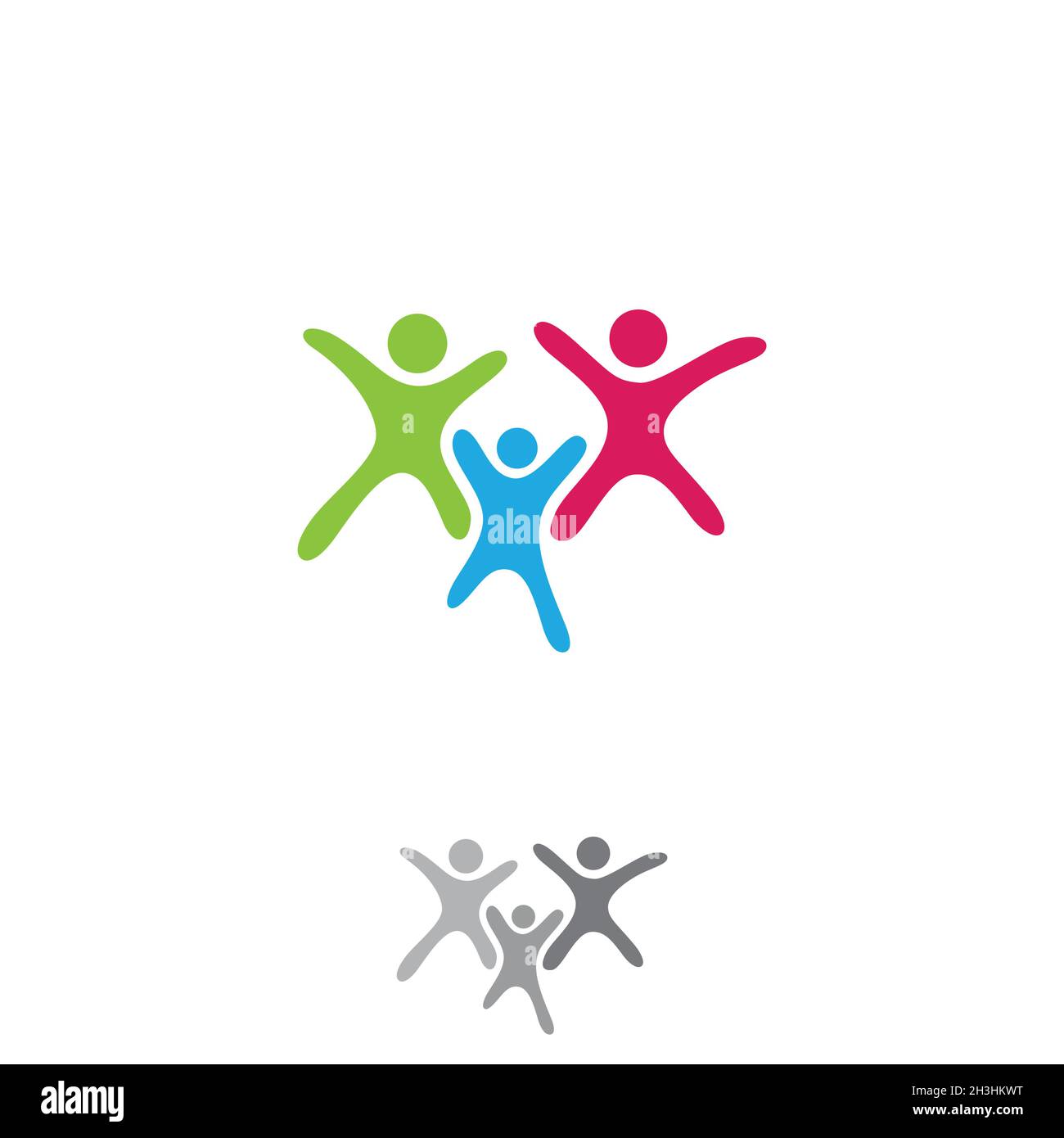 Colorful vector abstract three people icon symbol with bold outline ...