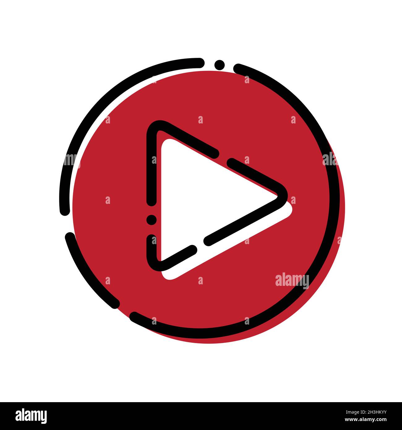 Red Play button vector icon in outline style on white background ...