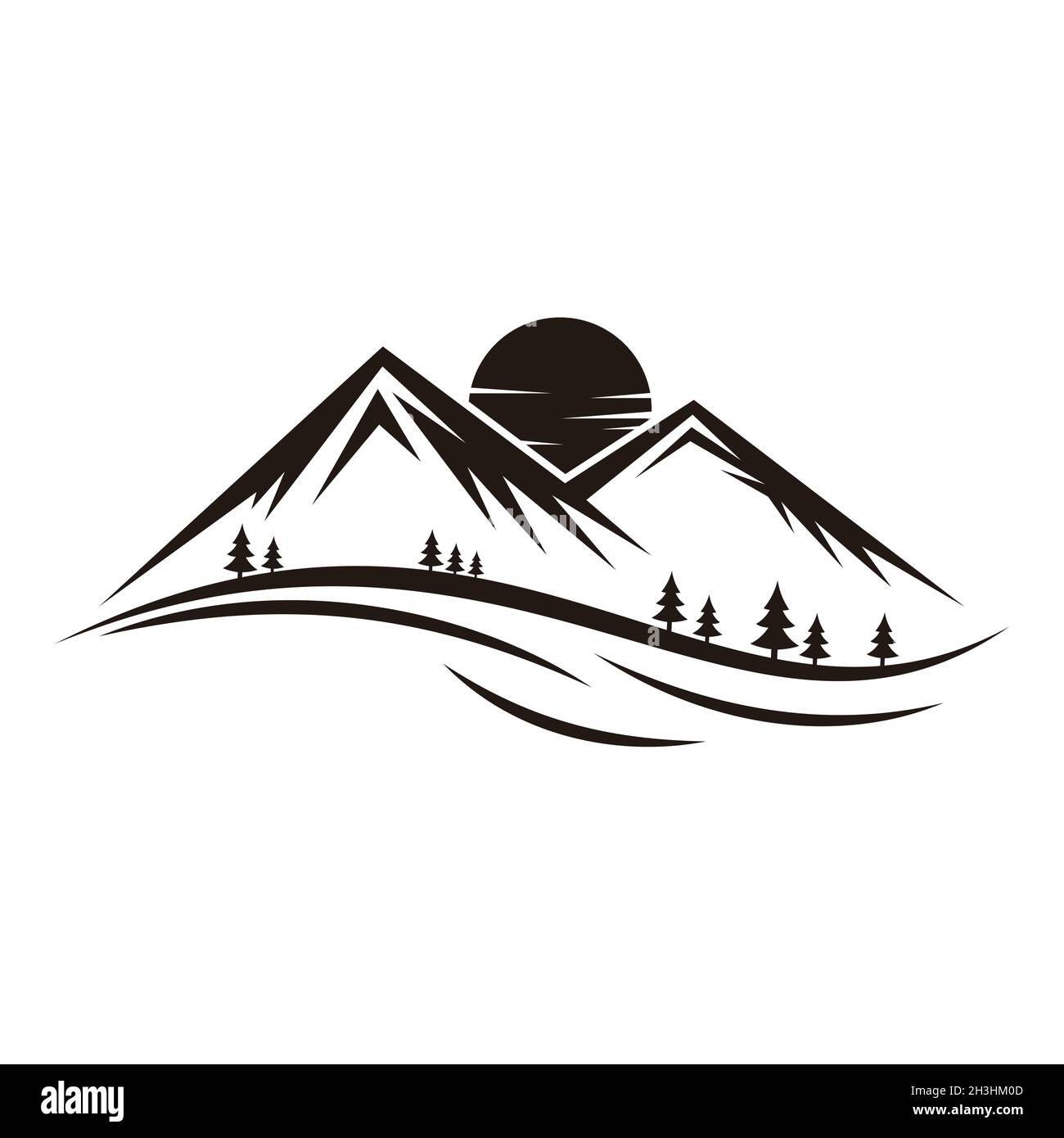 Abstract vector landscape nature or outdoor mountain view silhouette ...