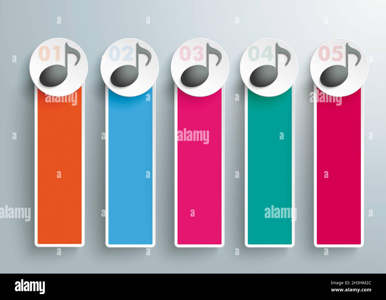5 Colored Oblong Banners Music Notes PiAd Stock Photo - Alamy