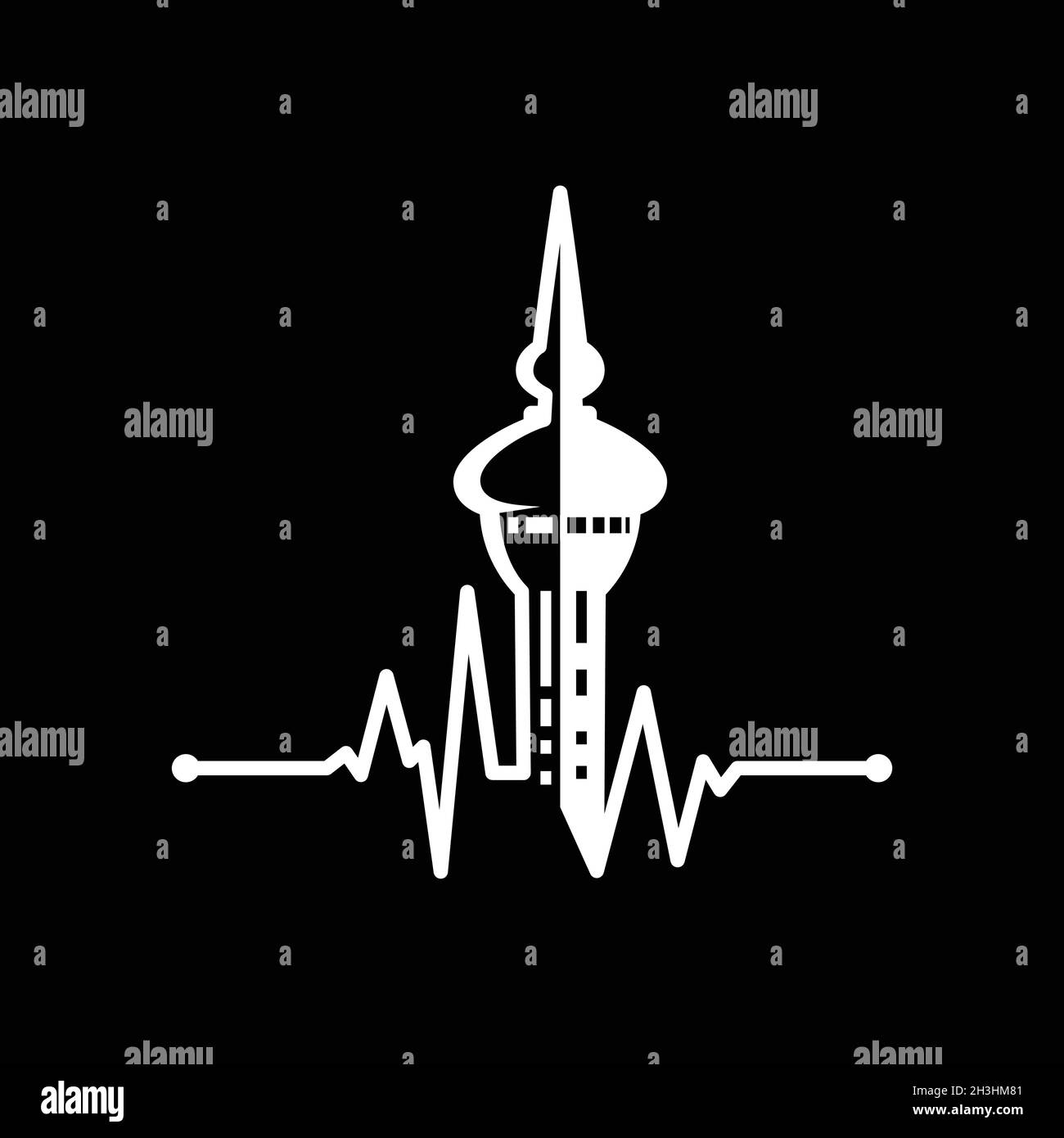 Pulse tower icon isolated on black background from building collection ...