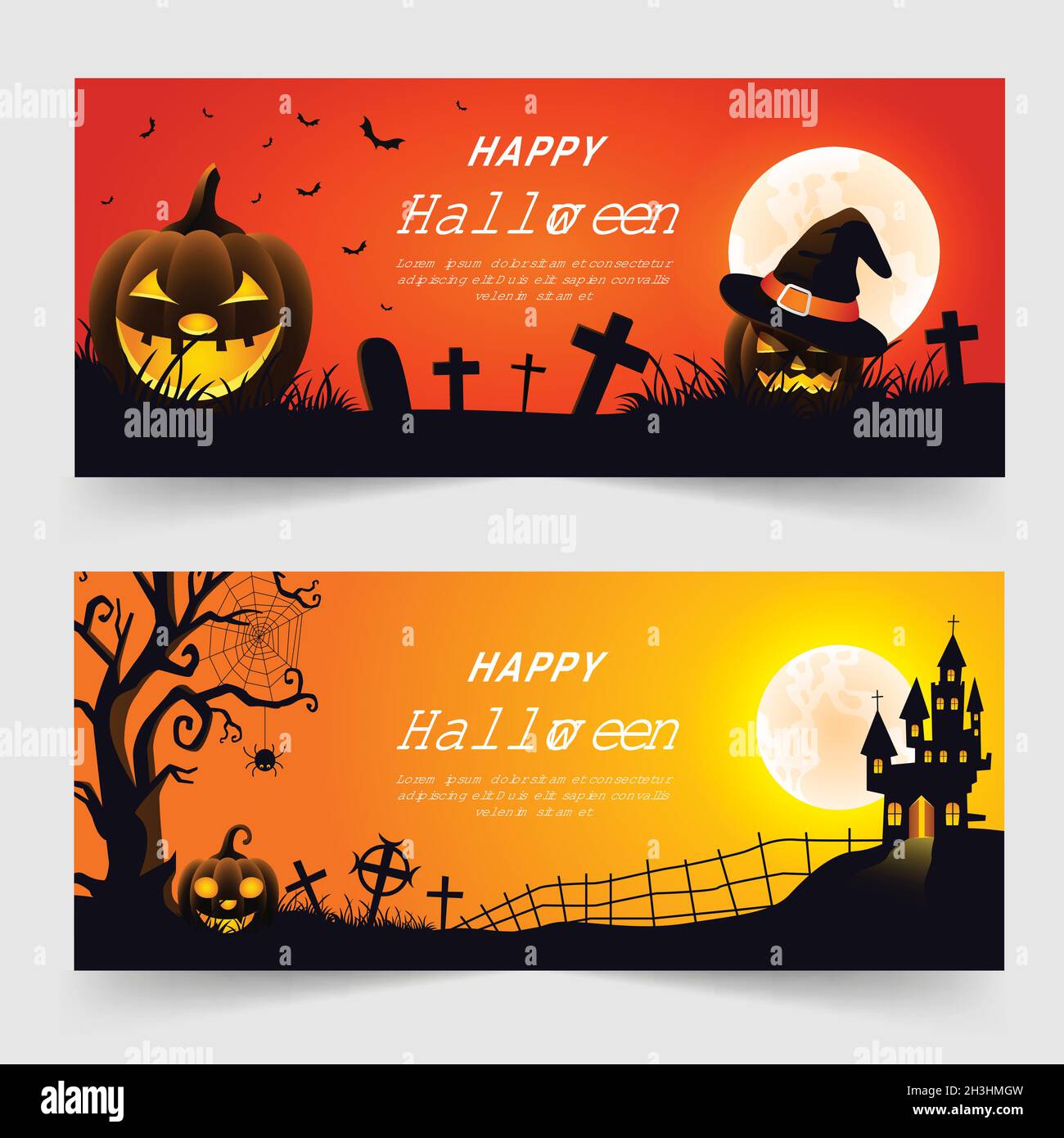 gradient halloween horizontal banners set vector design illustration ...
