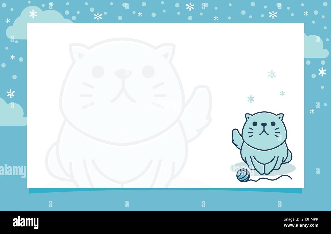 Cat Yarn Winter Snowflake Holiday Invitation Card Frame Background ...