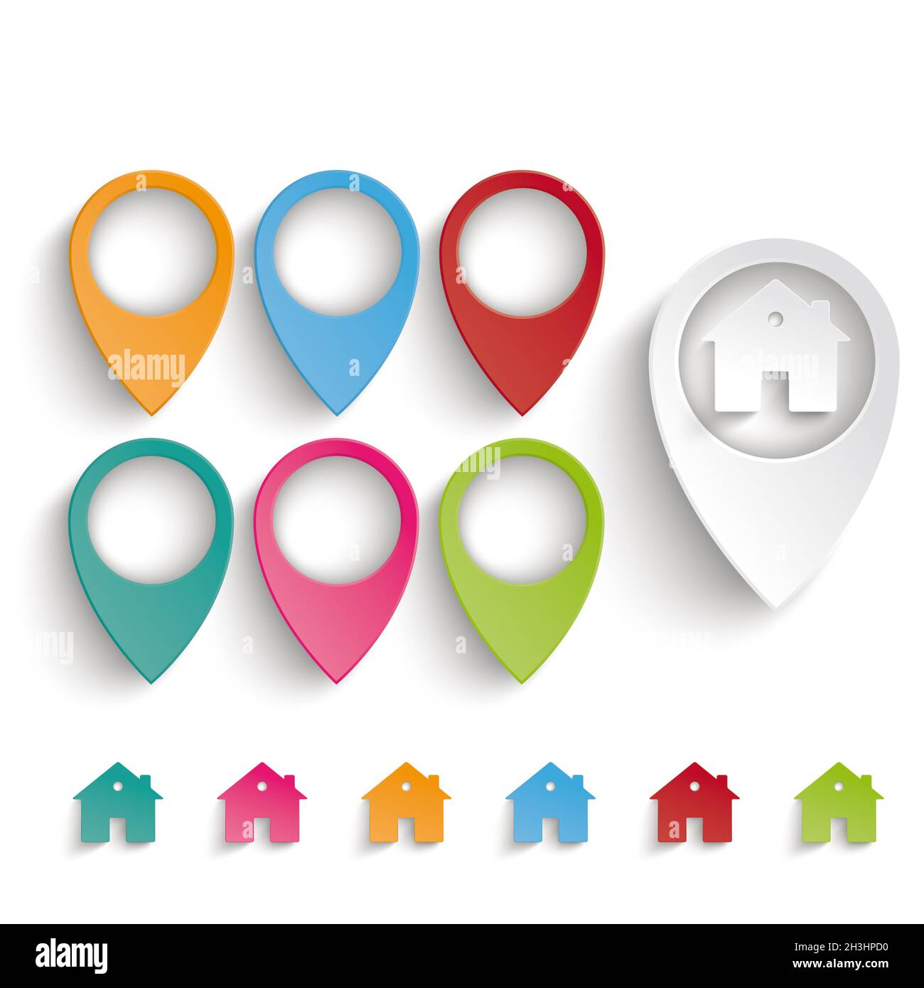 Location Markers Houses Set PiAd Stock Photo - Alamy