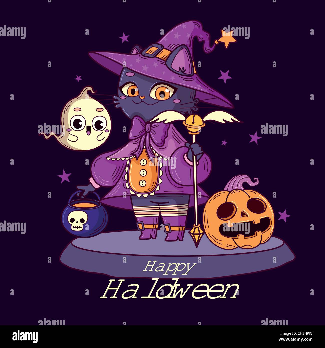 hand drawn halloween cat illustration Stock Vector Image & Art - Alamy