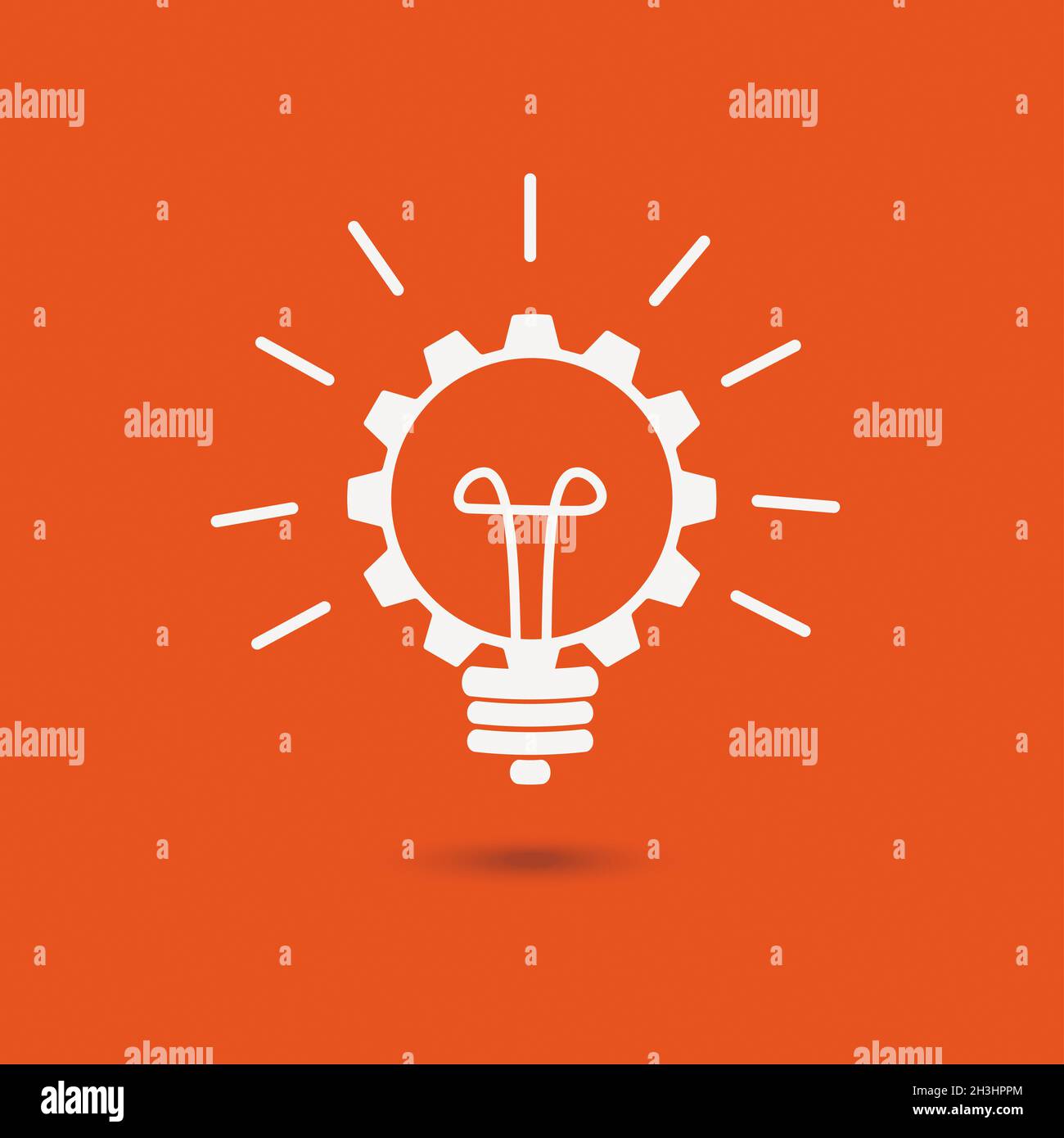 Orange Background Bulb Idea Gear Stock Photo - Alamy