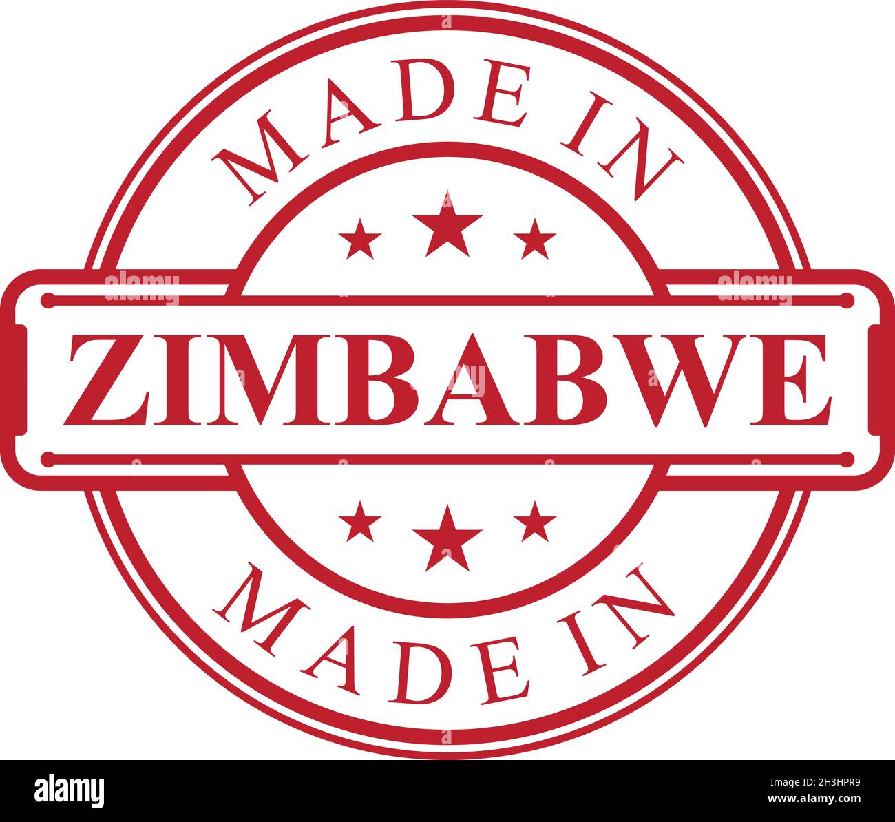 Made in Zimbabwe label icon with red color emblem on the white ...