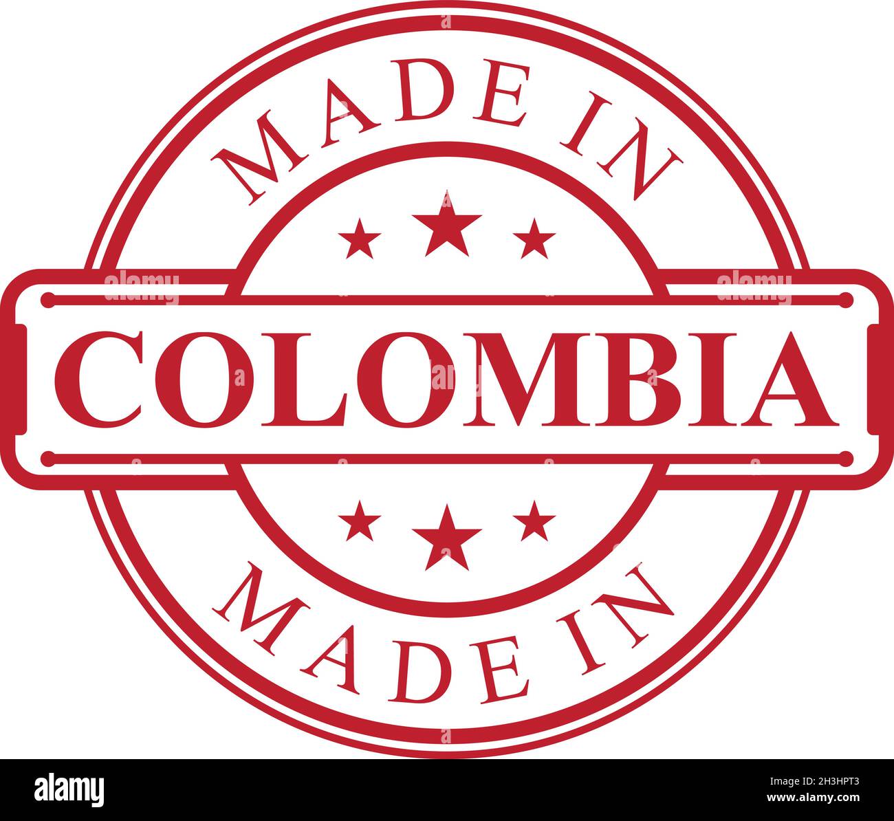 Made in Colombia label icon with red color emblem on the white ...