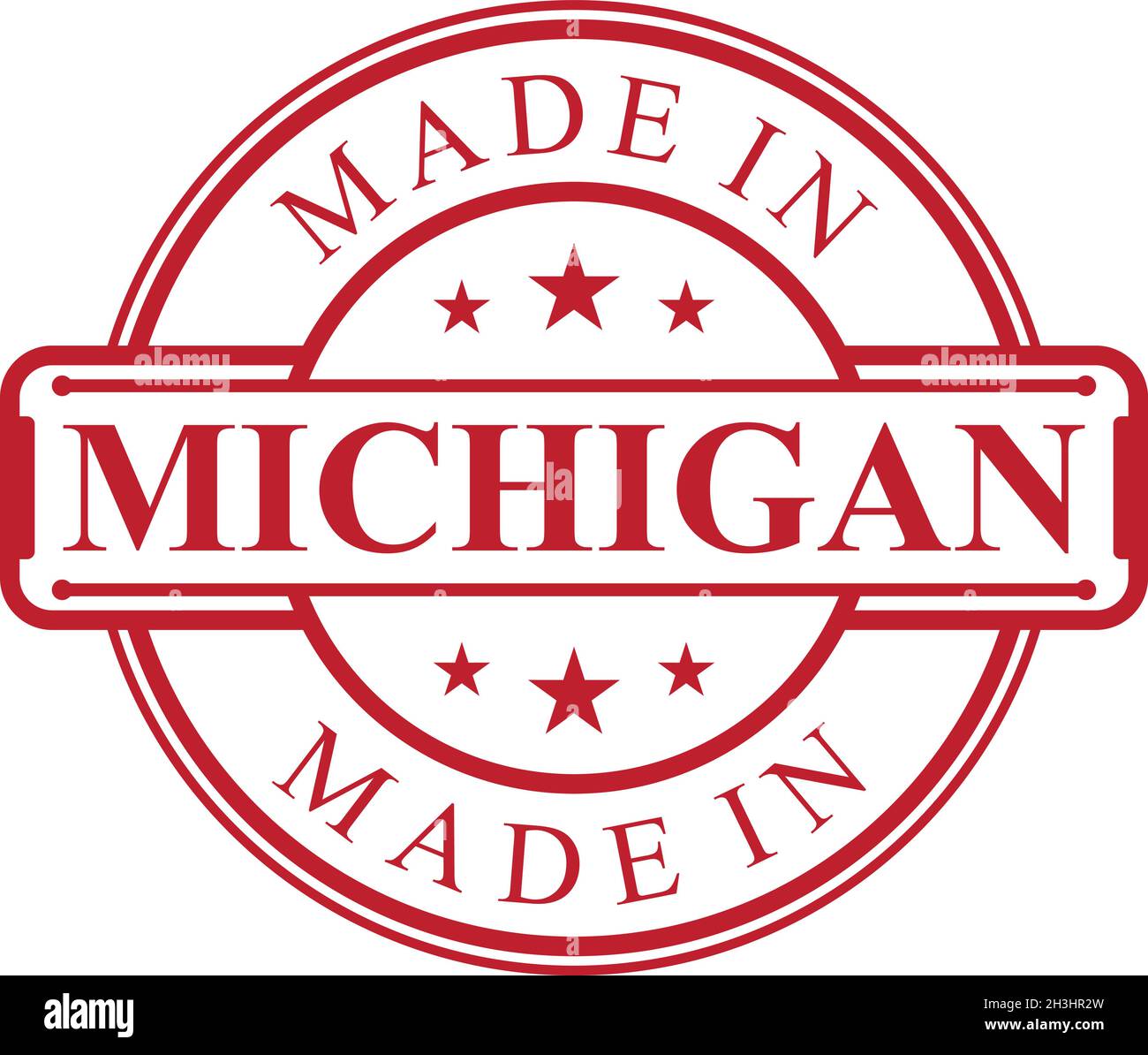 Made in Michigan label icon with red color emblem on the white ...