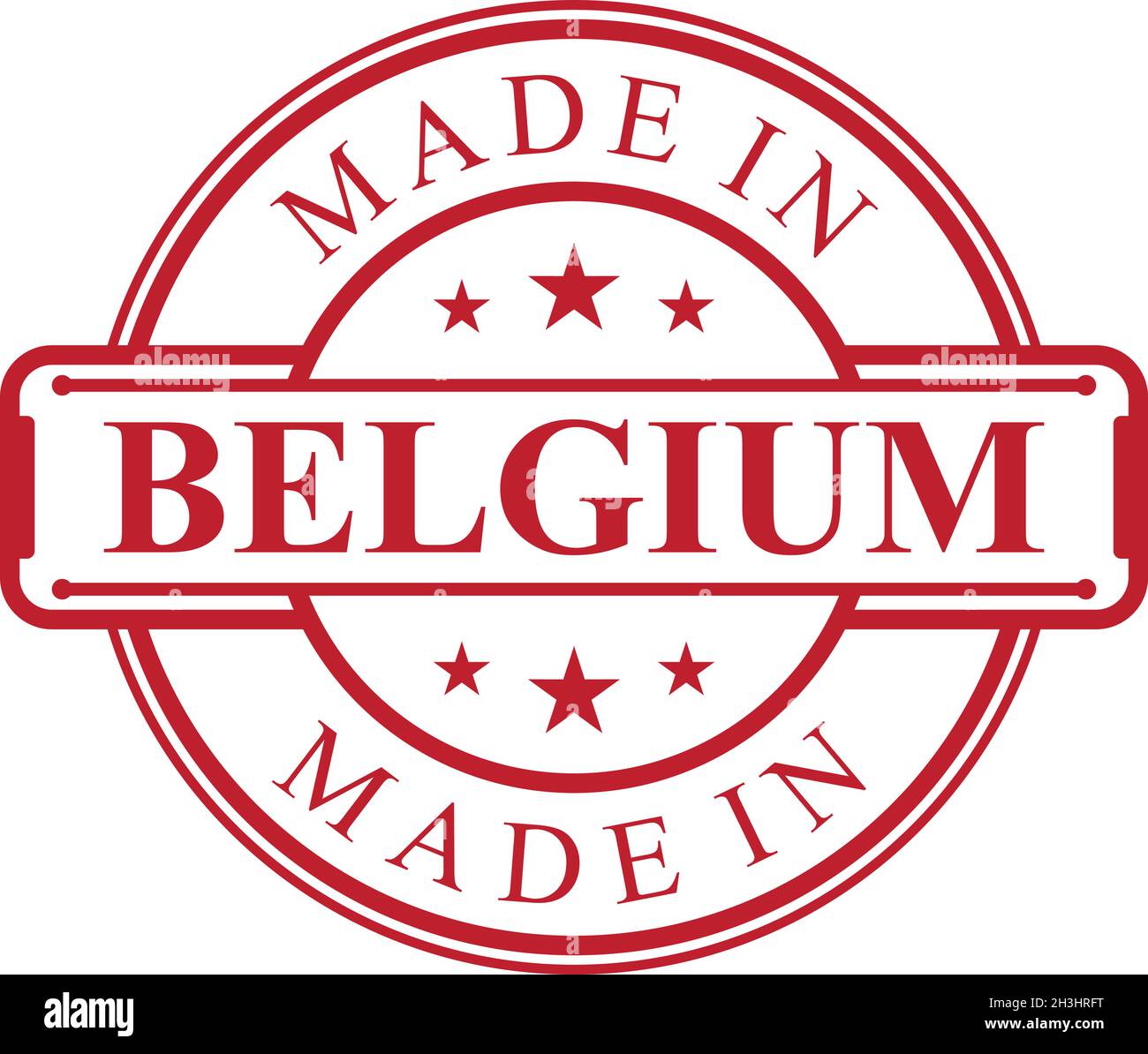 Made in Belgium label icon with red color emblem on the white ...