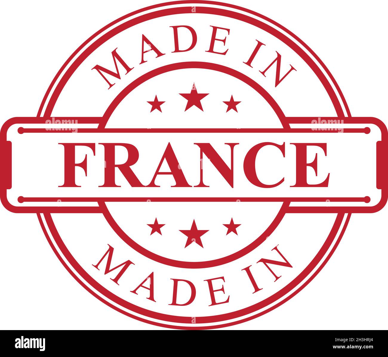 Made in France label icon with red color emblem on the white background ...